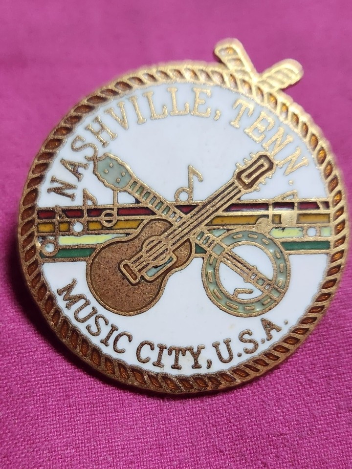 Nashville Music City USA Lapel Pin CIRCLE ENAMELED LASSO 1.25" GUITAR ...