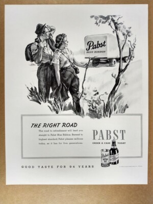 1938 Pabst Blue Ribbon Beer 'The Right Road' vintage print Ad | eBay