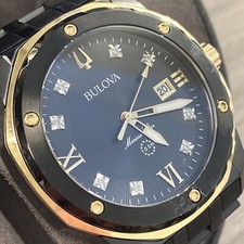Bulova Marine Star Mens Diamond Black ION PVD Stainless Quartz Watch ...