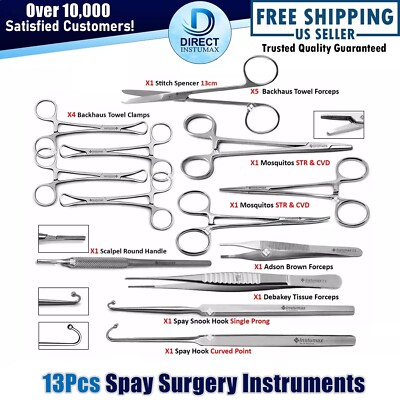 13Pcs Instruments Spay Neuter Pack Veterinary Surgical Economy Kit ...