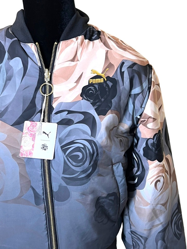 New with Tags Womens Satin Puma Reversible Rose Bomber Jacket Black ...