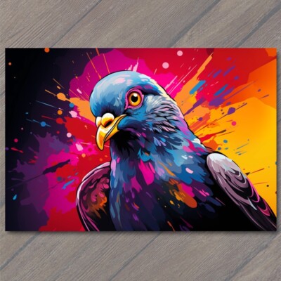POSTCARD Pigeon Smile Happy Retro Pop Art Splash Colors Cute Fun Bird ...