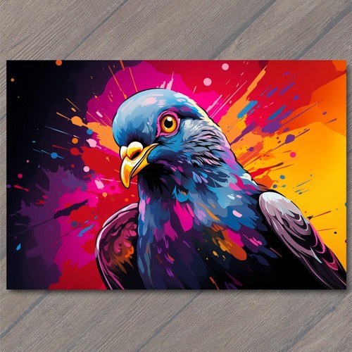 POSTCARD Pigeon Smile Happy Retro Pop Art Splash Colors Cute Fun Bird ...