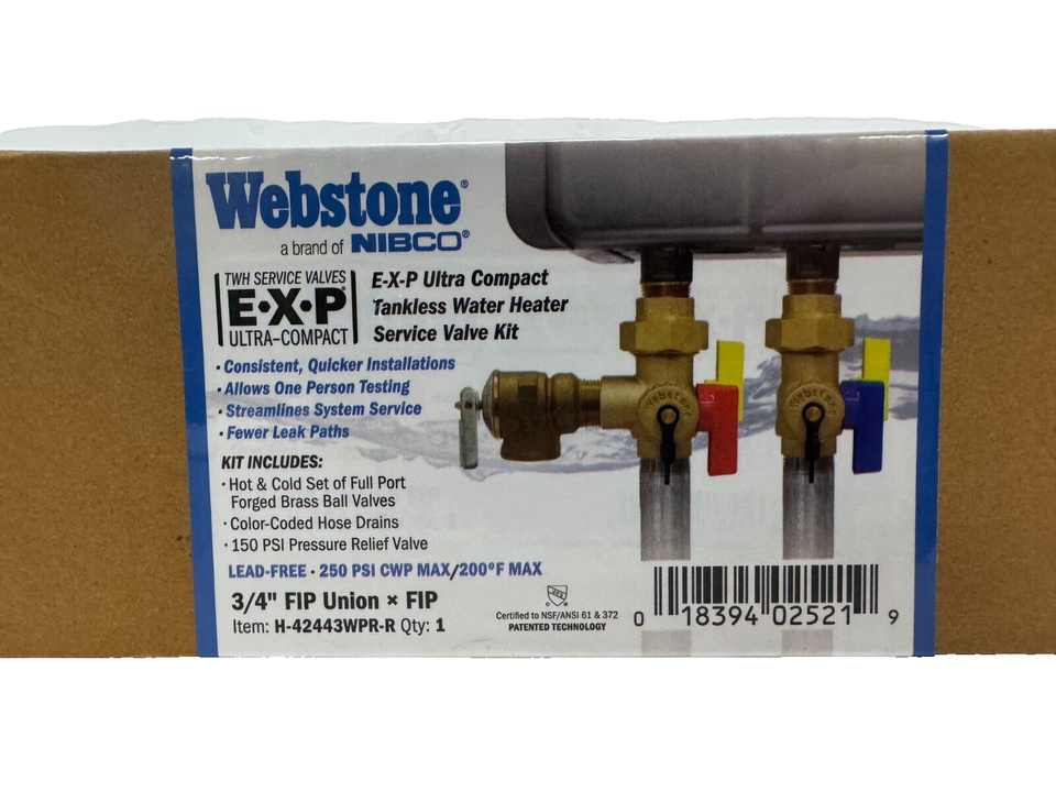 Webstone Valve Kit Tankless Water Heater Service 3/4" EXP H-42443WPR-R ...
