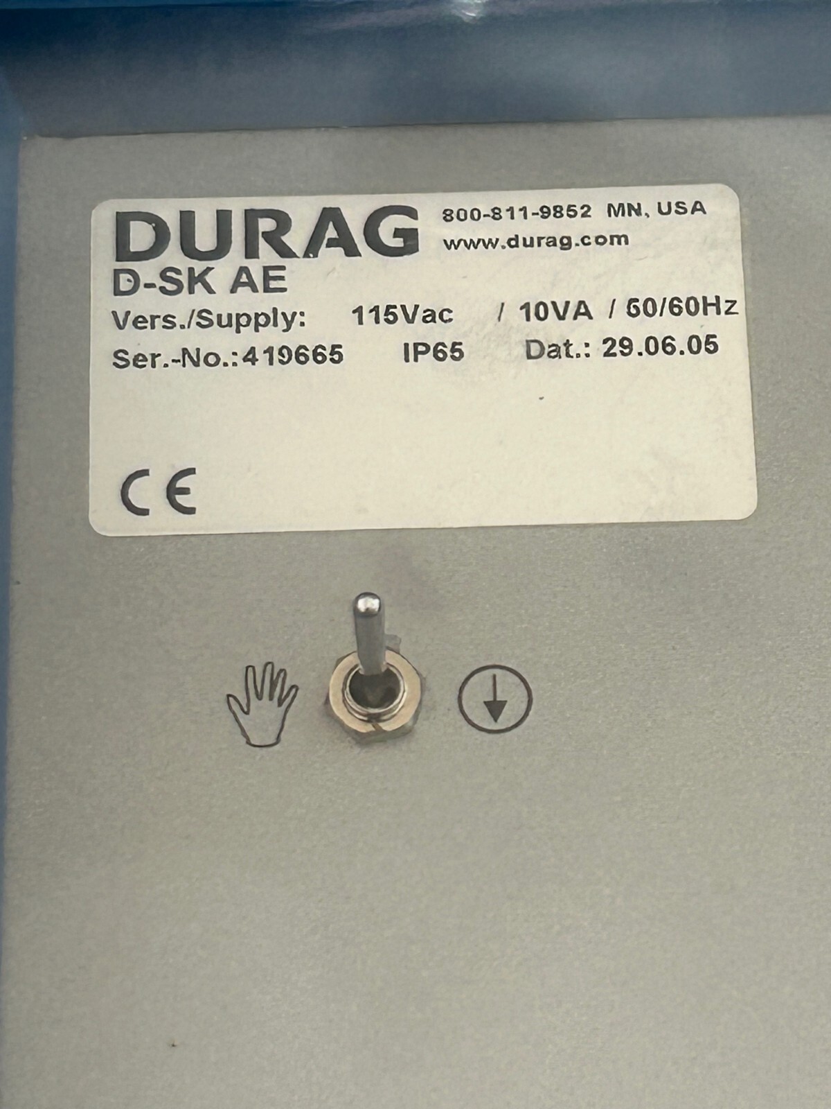 DURAG D-SK AE Vers./Supply: 115Vac /10VA /60/60Hz Fail Safe Shutter ...