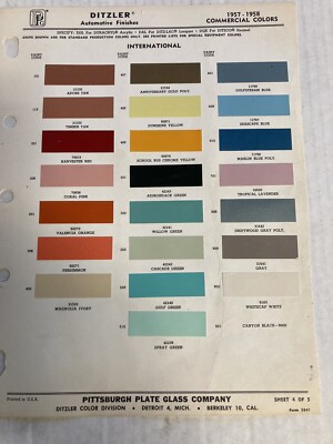 1957-58 INTERNATIONAL TRUCK AUTOMOTIVE P.P.G., DITZLER Ex Paint Color ...