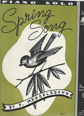 Vintage 1936 'Spring Song' Sheet Music - Mendelssohn Piano Solo Moderne ...