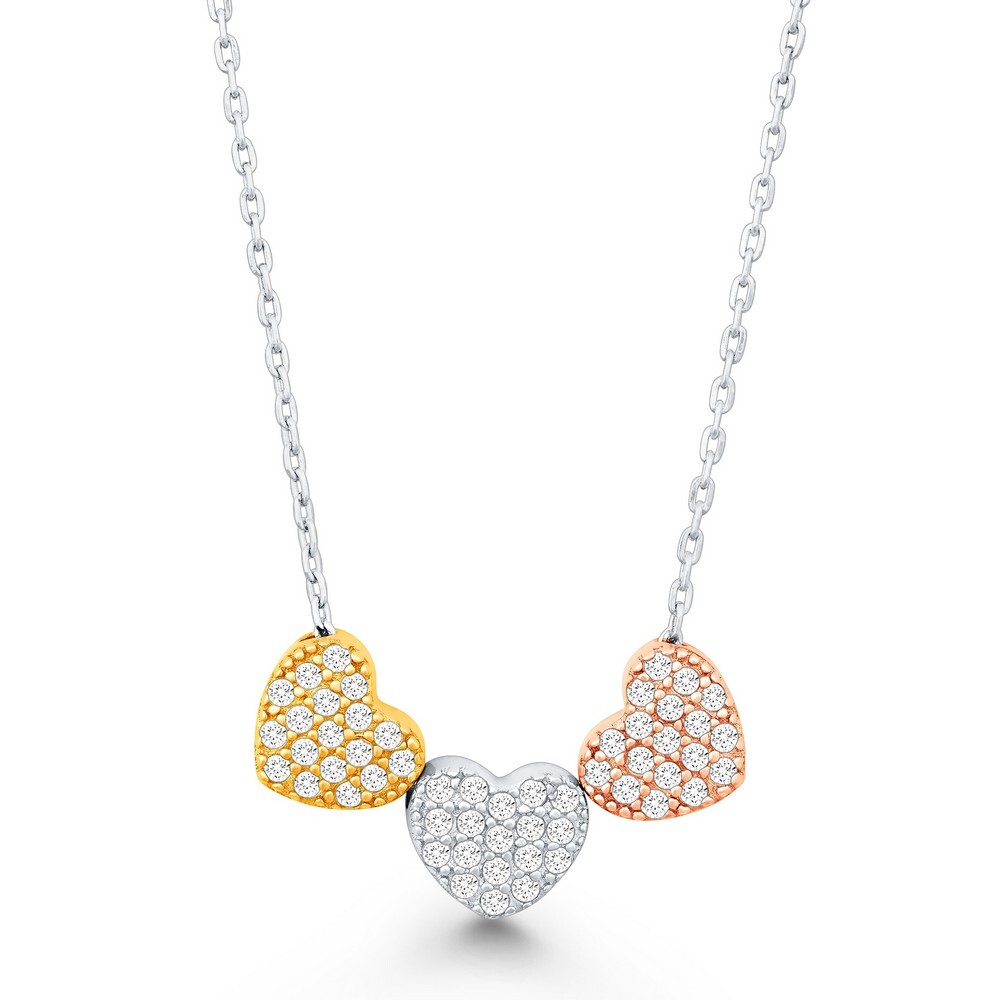 Sterling Silver Three Small Tri Color CZ Hearts Necklace | eBay