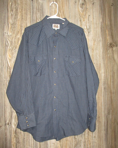 Ely Cattleman Shirt Mens XL Blue Check/Plaid Western Pearl Snap Long Slv | eBay