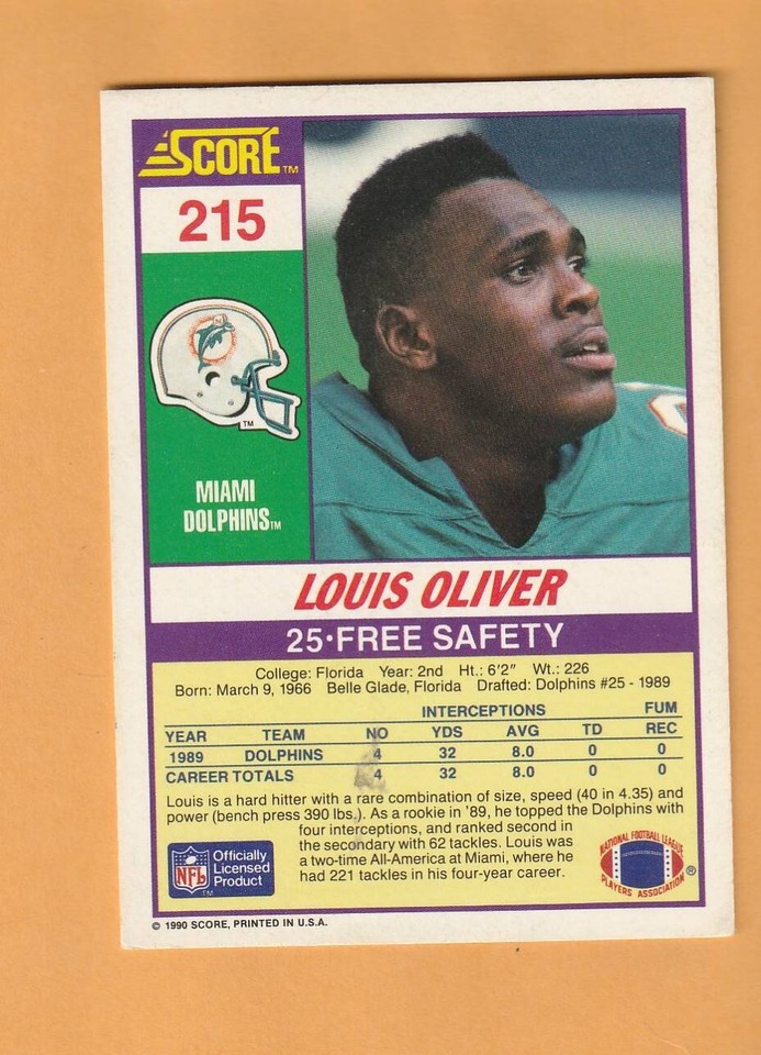 Louis Oliver Miami Dolphins AUTO Signed 1990 Score Florida Gators 1N | eBay