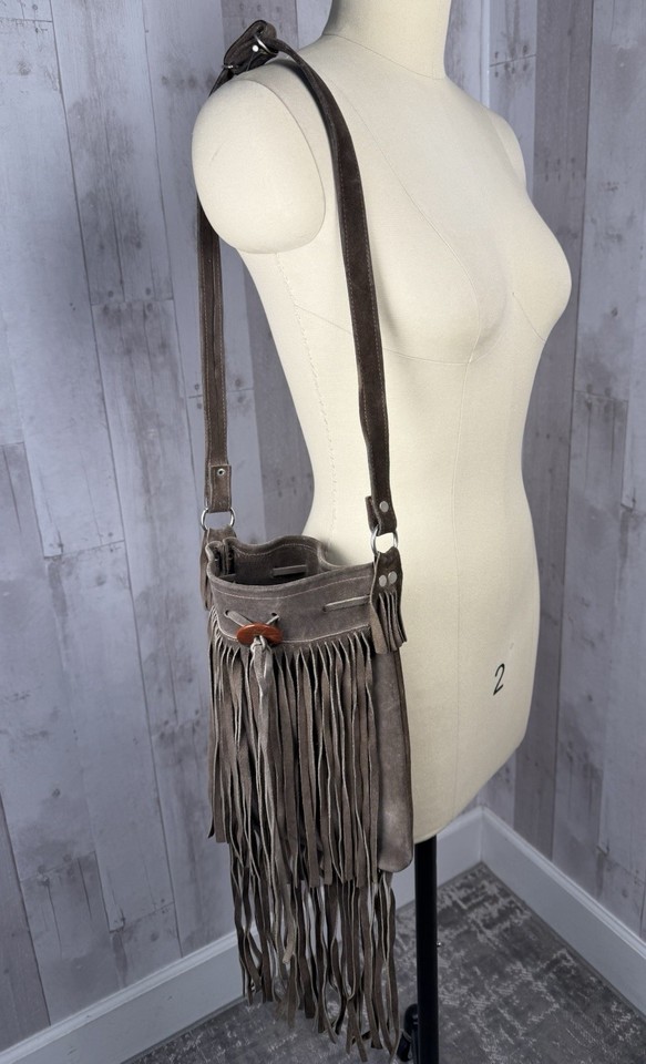 Vintage 1970s Handmade Suede Leather Fringe Purse Hippie Bag- Shoulder ...