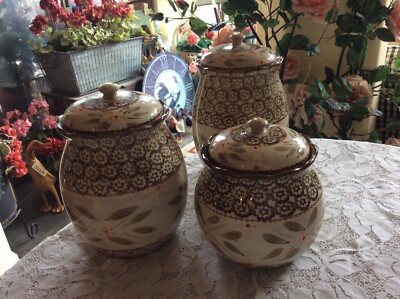 Temptations By Tara Old World Brown 3 Piece Canister Set w/ Lids And ...