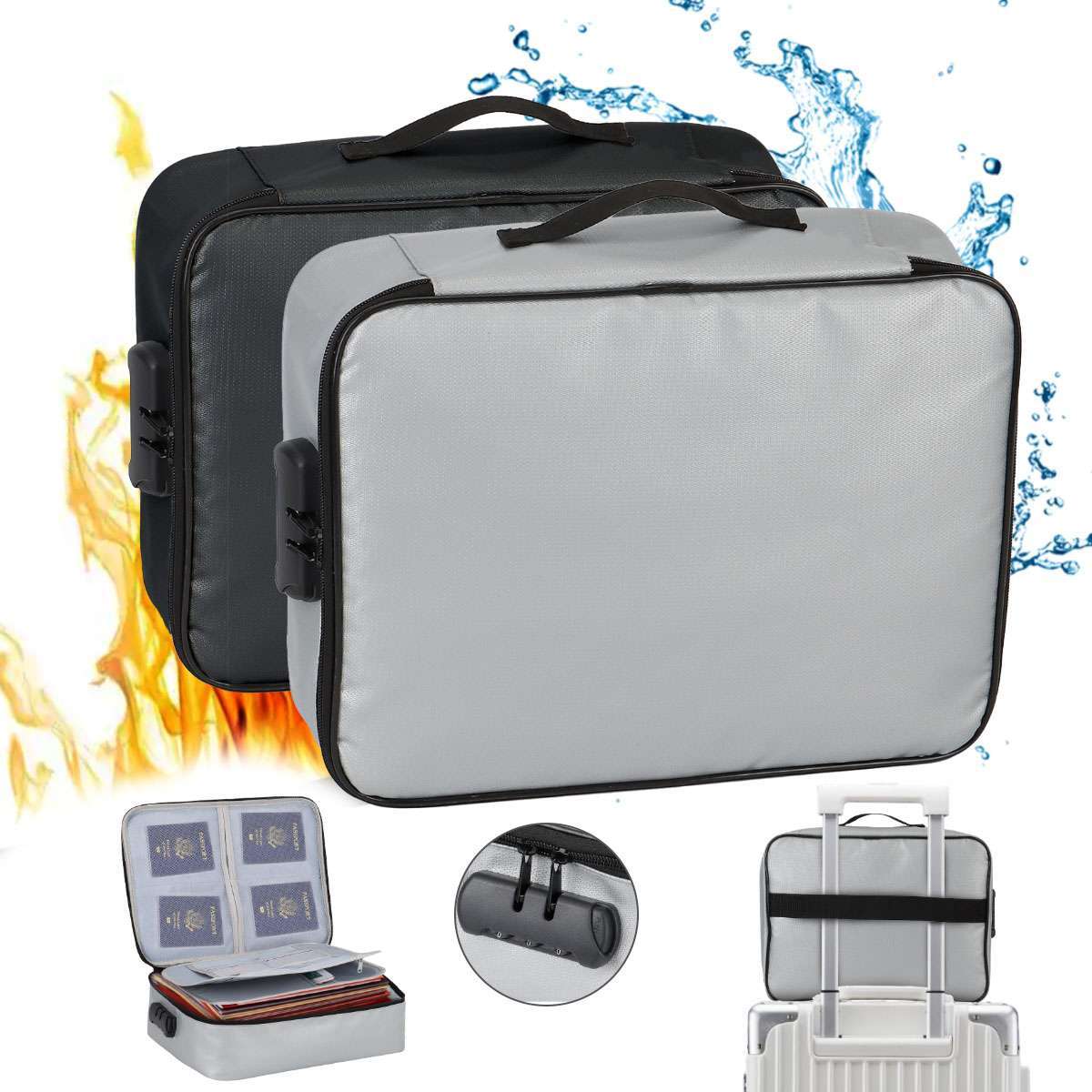Fire Proof Waterproof Document Box with Lock File Storage Organizer Box ...