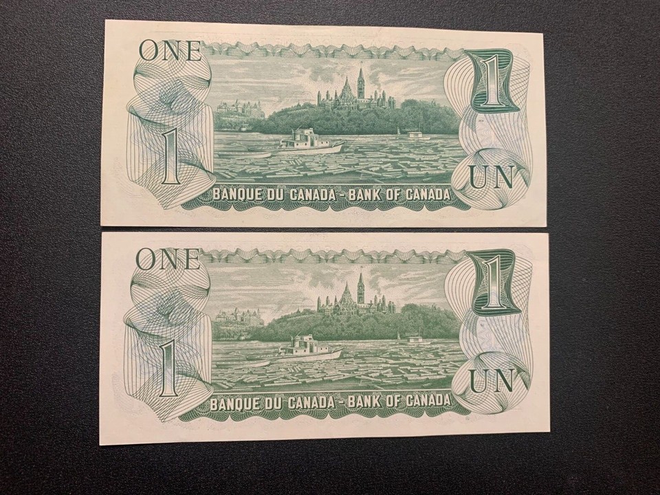 Canada $1 (1973) x 2 Banknotes (EF) - 2 Different Signature Sets - L1 ...