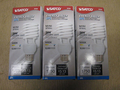 LOT OF 3 Satco S7233 26-Watt Medium Base T2 Mini Spiral, 5000K, 120V | eBay