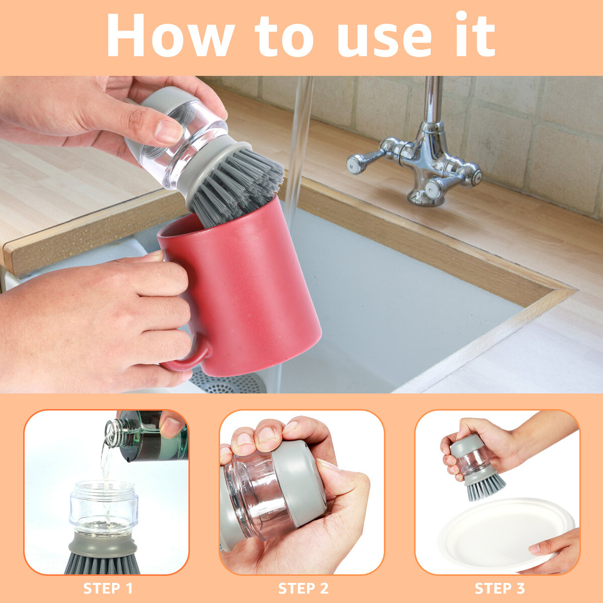 2Pcs Soap Dispensing Brush Multifunctional Pressing Cleaning Brush ...