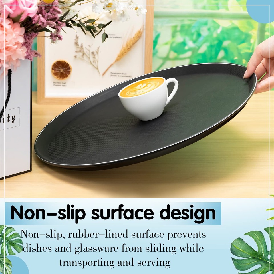 8 Pcs 16'' Large Restaurant Serving Trays with Rubber Lined Plastic Non ...
