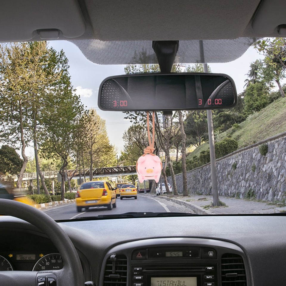 Rearview Mirror Hanging Cartoon Pig Rear View Mirror Pendant Car Charm ...