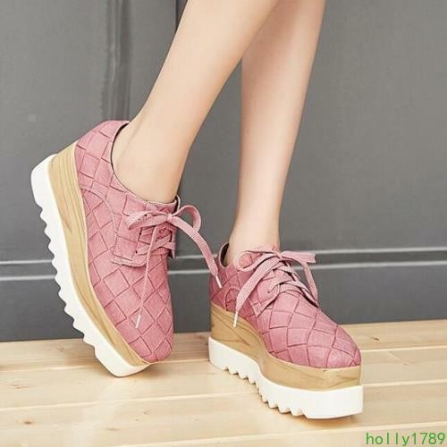 Women's College Creeper Square Toe Platform Wedge Heel Casual Work Lace ...