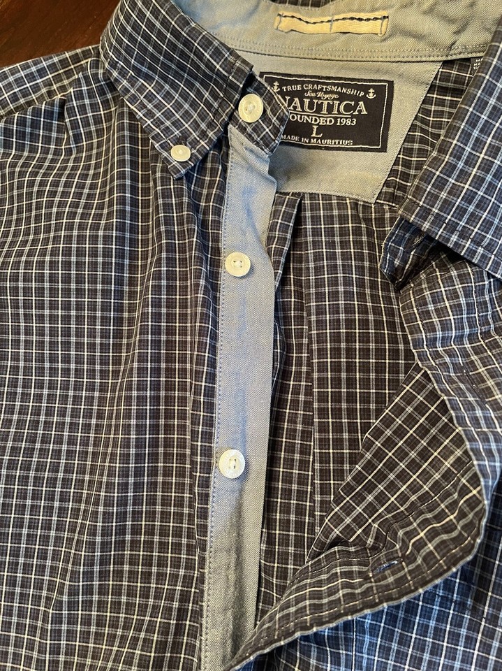 Nautica Sea Voyager Men’s Lge. Blue Plaid Long Sleeve Button Up All ...