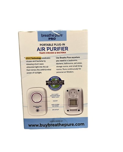 New Breathe Pure Pro HEPA Air Purifier Portable UV-C Technology ...