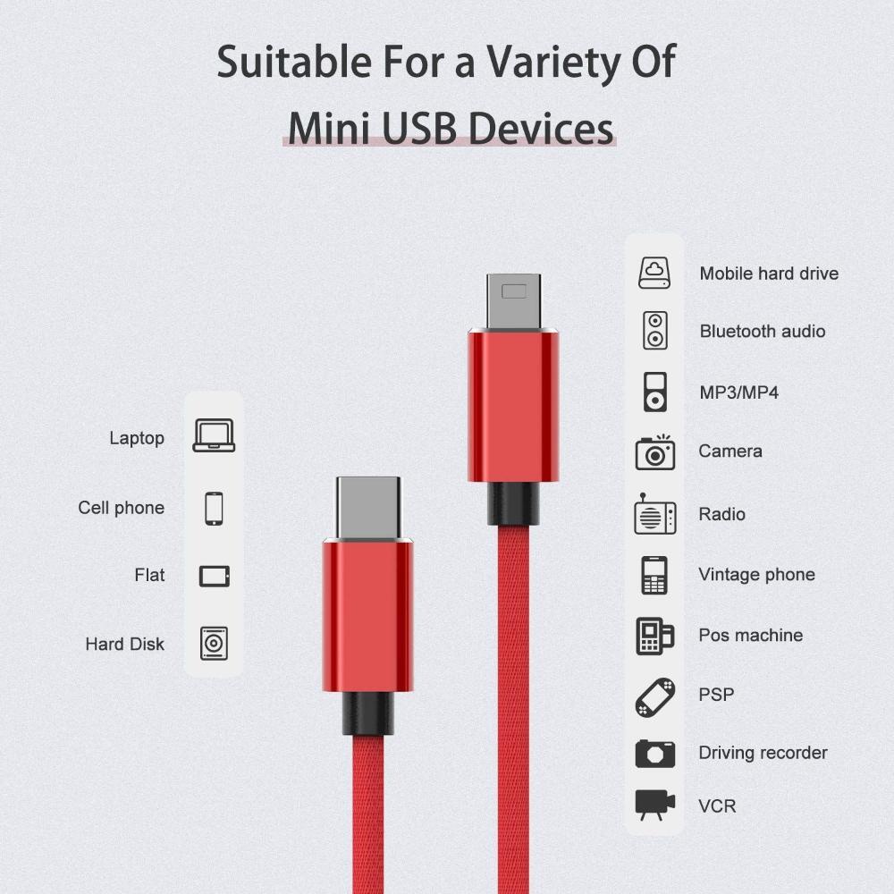 Data Sync Quick Charging USB-C to Mini 5-Pin USB Type C To Mini USB ...