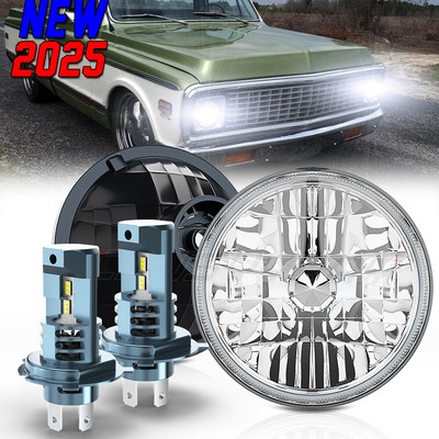 Pair 7" Inch Round LED Headlights Hi/Lo Sealed Beam For Chevy Truck ...