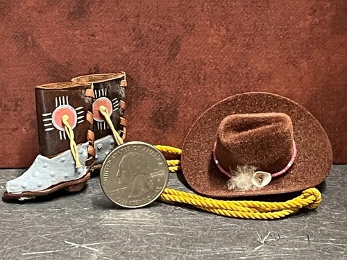 Dollhouse Miniature Vintage Western Cowboy Hat Boots & Rope Set 1:12 ...