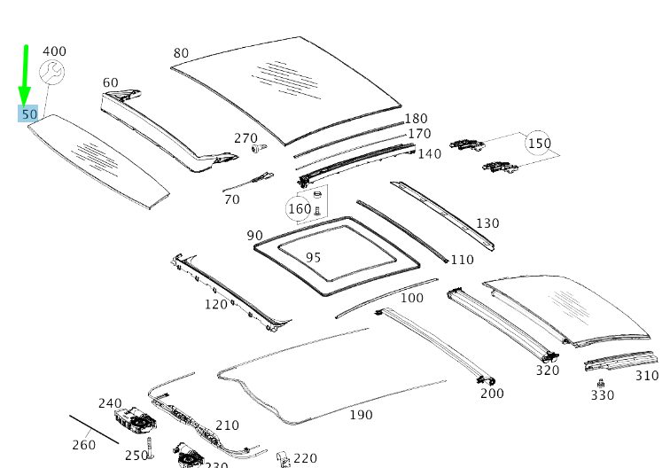MERCEDES BENZ Glc300 Sunroof Fixed Cover Front 2016 A2057800022 for ...