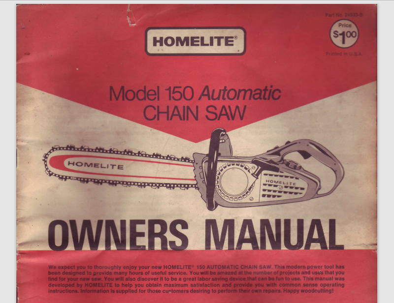 Vtg Homelite Model 150 Automatic Chain Saw Owners Operators Manual comb ...