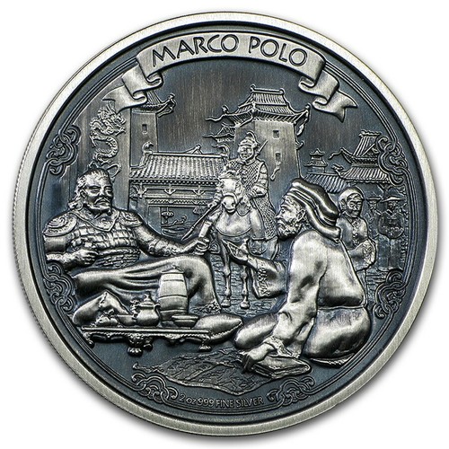 MARCO POLO JOURNEYS OF DISCOVERY ANTIQUE FINISH 2 OZ SILVER COIN NIUE ...