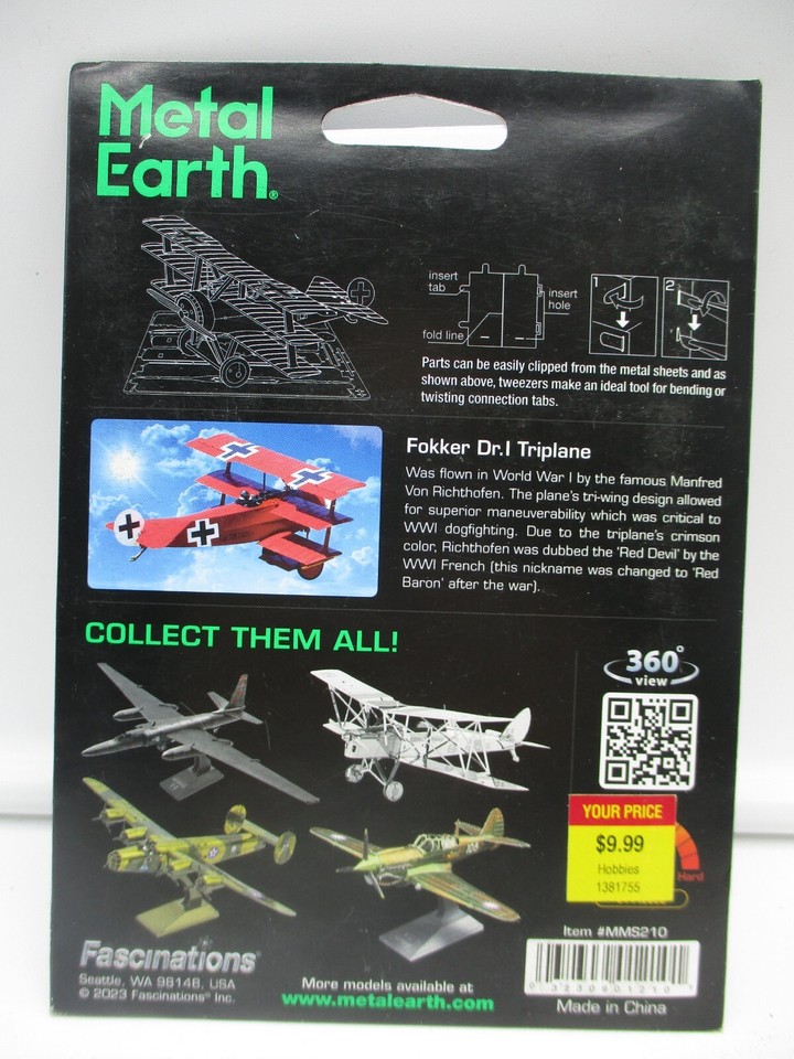 Metal Earth Steel Model Kit - FOKKER DR.I TRIPLANE - New/Sealed | eBay