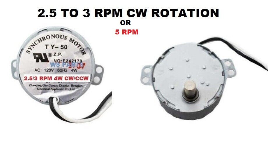 Synchronous Motor TYC50 Class A 120V 50/60Hz 2.5/3 RPM OR 5 RPM 4W CW ...