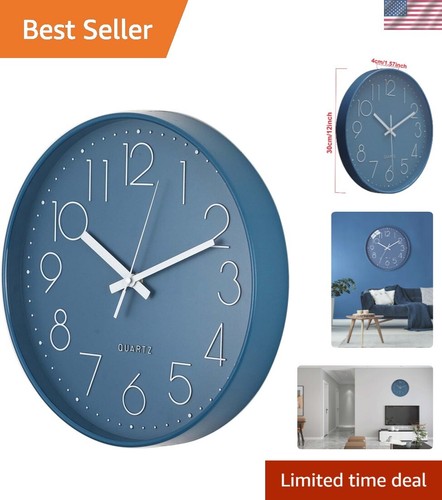 12-Inch Light Blue Analog Wall Clock - Quiet Quartz Movement for Home ...