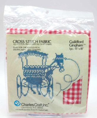 Vntg Charles Craft 22 Count Red Guildford Gingham Cross Stitch Fabric ...