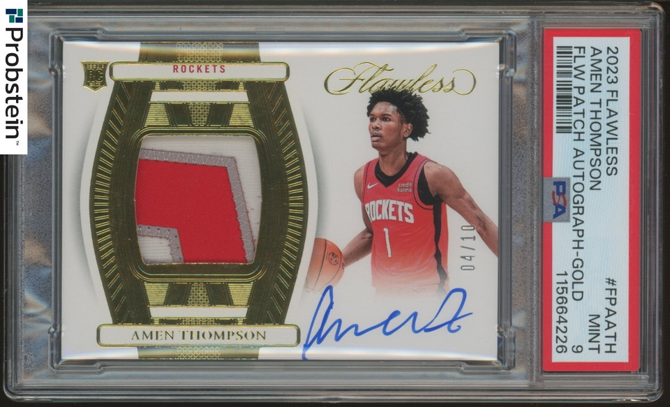 2023-24 Panini Flawless Gold Amen Thompson RPA RC 3-Color Patch AUTO 4/ ...