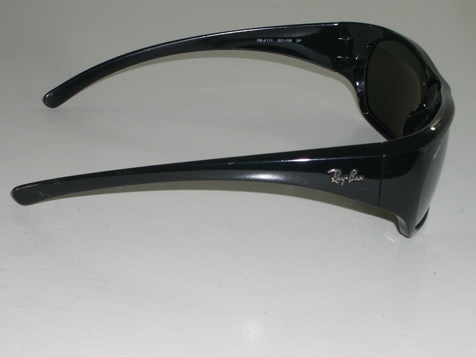 RAY BAN RB4111 SLEEK SHINY BLACK POLARIZED GLASS RECTANGULAR WRAPs ...