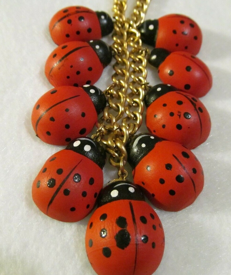 RARE VINTAGE Hand Painted LADYBUG CHUNKY GOLD CHARM … - Gem