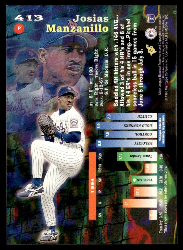 1995 Topps Stadium Club World Series Josias Manzanillo New York Mets ...