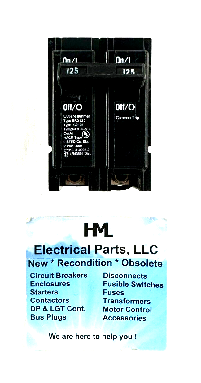 CUTLER HAMMER, EATON, BR2125, 125A, 240V, 2 POLE, CIRCUIT BREAKER ...