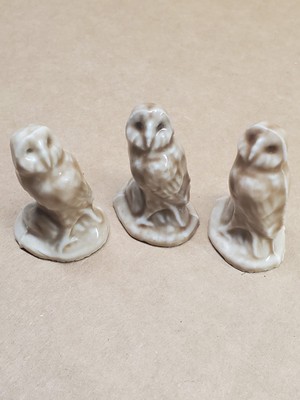 Set Of 3 Ceramic Owl Figurines With Hand-Painted Details & Textured ...