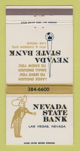 Matchbook Cover - Nevada State Bank Las Vegas NV WEAR 30 Strike | eBay