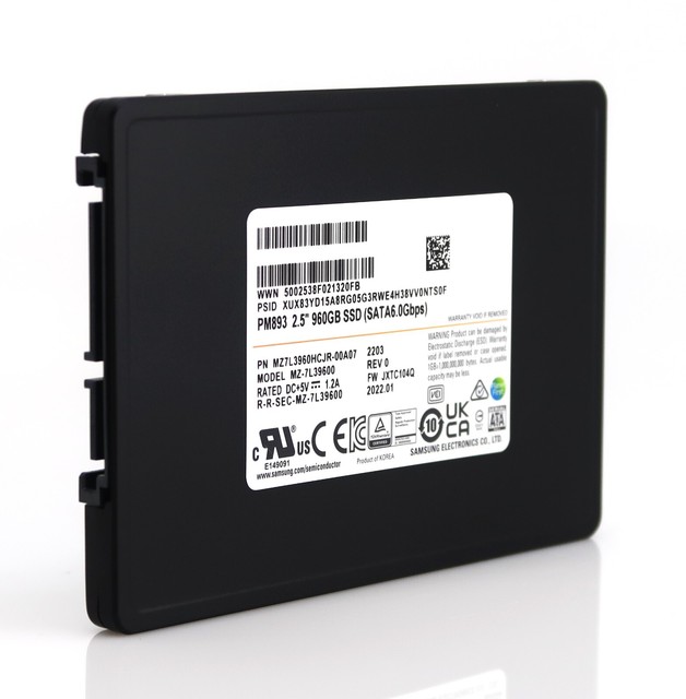 Samsung PM893 960GB SATA 6Gb/s 2.5" Enterprise SSD — MZ7L3960HCJR (MZ ...