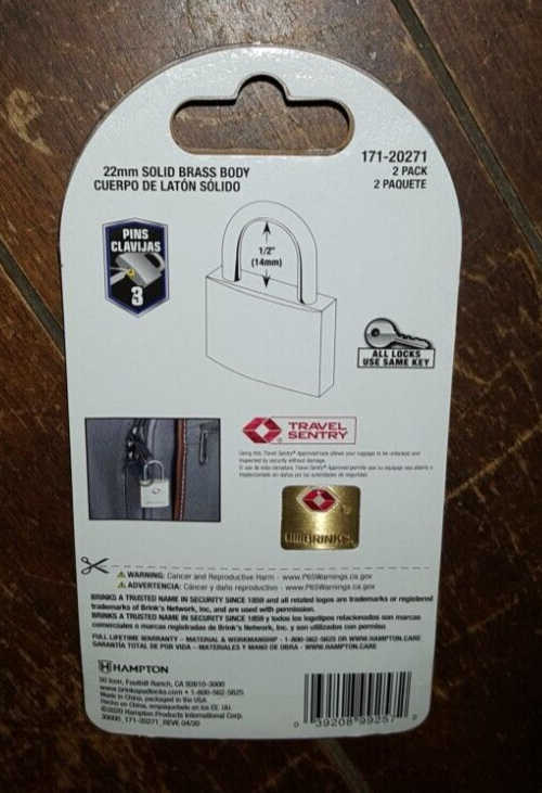 Brinks 2pk Standard Security Keyed Travel Locks ~TSA Accepted~ Item ...