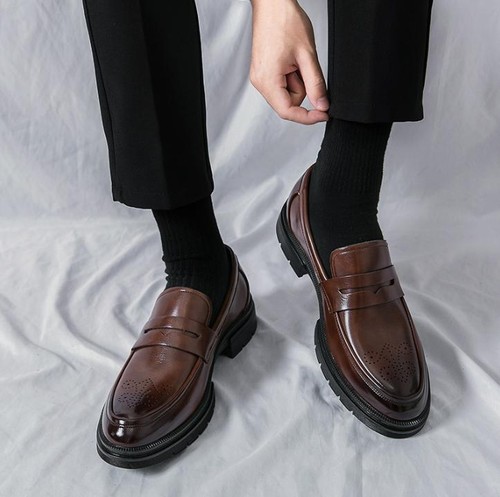 Men's Punk Business Casual Shoes Retro Formal Slip On Comfort Round Toe ...
