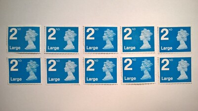 10 UNFRANKED LARGE BLUE SECOND CLASS STAMPS OFF PAPER (NO GUM) - GRADE ...