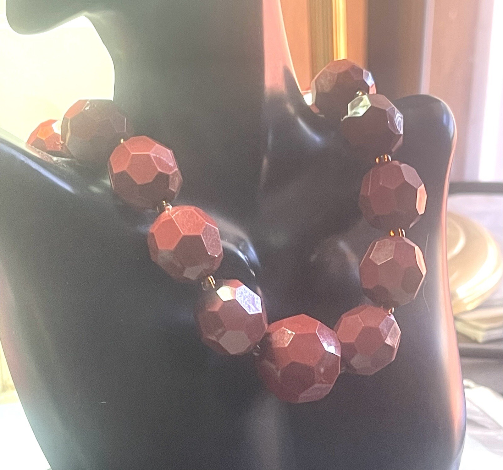 Vintage Graduating Burgundy/Blood Red Faceted Lucite… - Gem