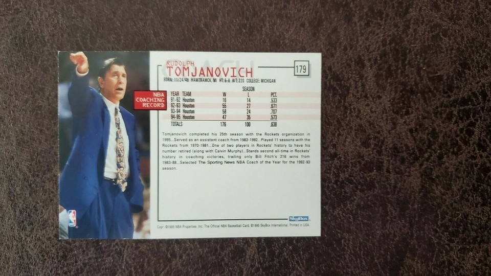 1995-96 Hoops Rudy Tomjanovich #179 - Houston Rockets - AUTOGRAPHED | eBay