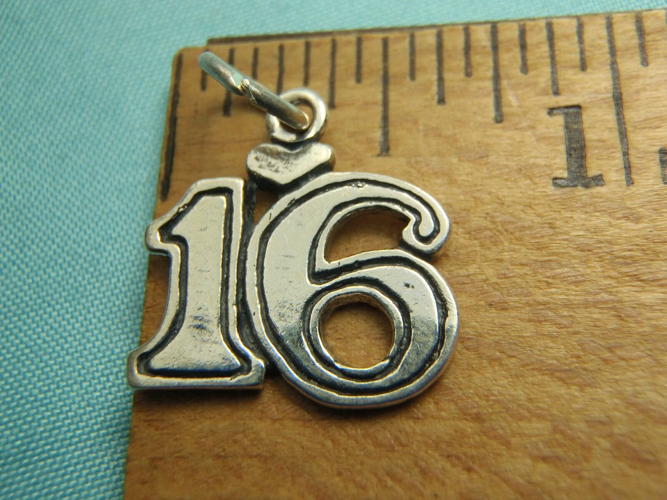Number 16 16th Birthday Anniversary Sterling Silver Heart Charm Sweet ...