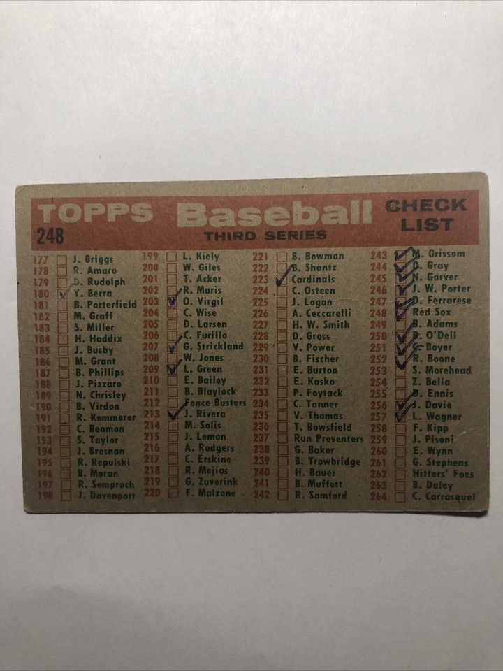 1959 Topps-Boston Red Sox Team Check List #248 Marked | eBay
